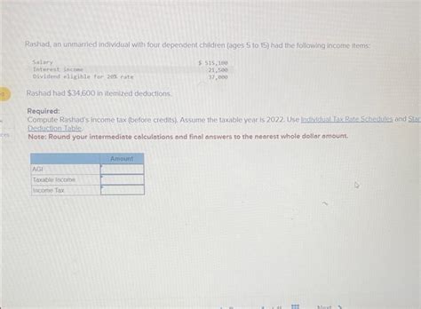 Solved Rashad An Unmarried Individual With Four Dependent
