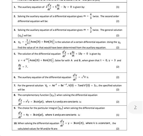 Solved 1 The Auxiliary Equation Of 2 Sdy 3y 0 Is
