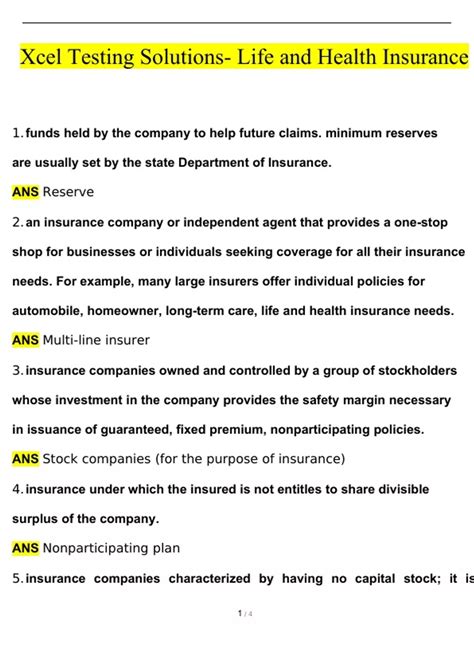 Xcel Testing Solutions Life And Health Insurance Actual Exam With