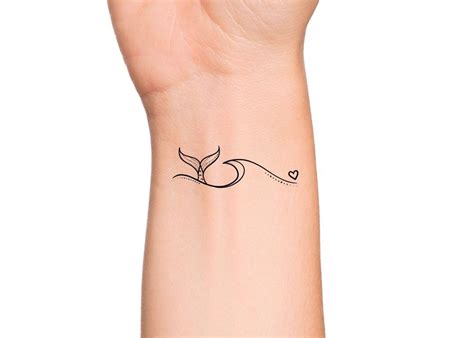 Mermaid Tail Ocean Wave Heart Temporary Tattoo Add Custom Text