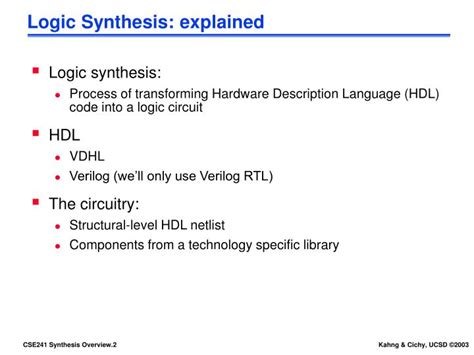 PPT CSE A VLSI Digital Circuits Winter Recitation Synthesis PowerPoint Presentation