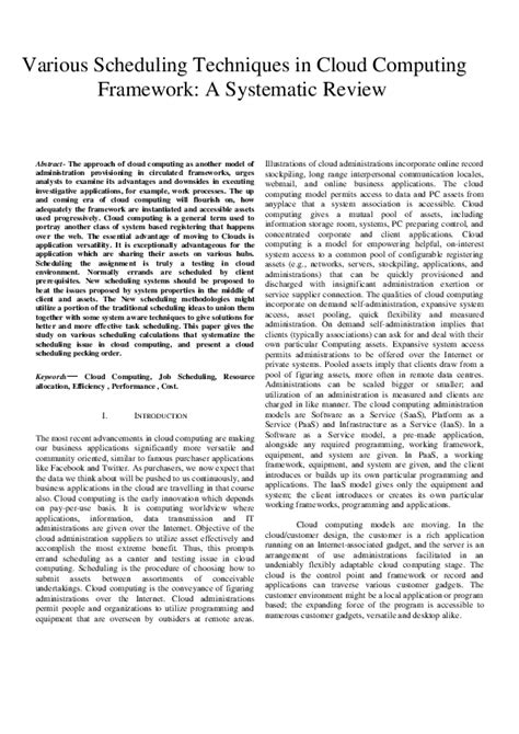 Pdf Various Scheduling Techniques In Cloud Computing Framework A Systematic Review