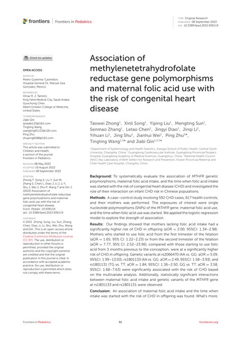 Pdf Association Of Methylenetetrahydrofolate Reductase Gene Polymorphisms And Maternal Folic