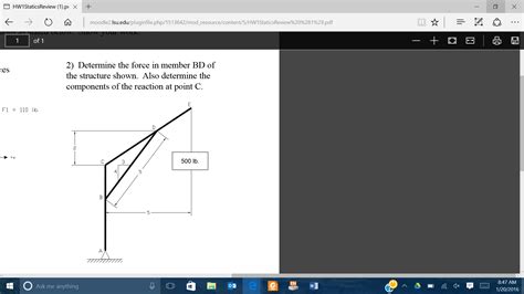 Determine The Force In Member Bd Of The Structure