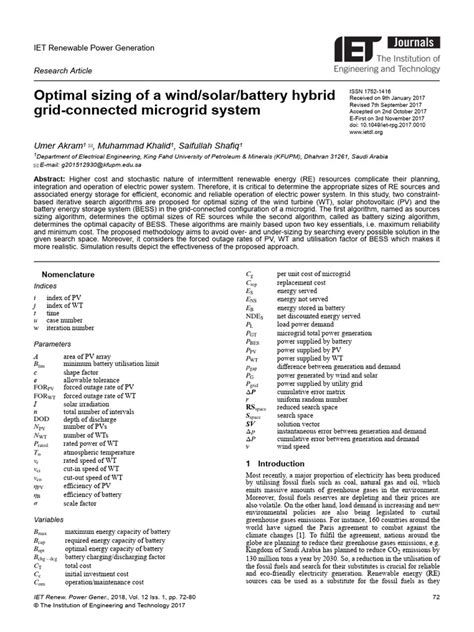 Optimal Sizing Of A Windsolarbattery Hybrid Pdf Photovoltaics