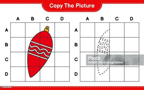 그림을 복사 그리드 라인을 사용하여 크리스마스 빛의 사진을 복사합니다 교육 어린이 게임 인쇄 워크 시트 벡터 일러스트레이션 0명에 대한 스톡 벡터 아트 및 기타 이미지