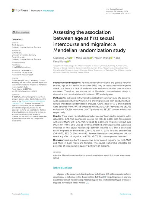 PDF Assessing The Association Between Age At First Sexual Intercourse And Migraine A