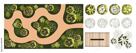 Top View Elements For The Landscape Design Plan Trees And Benches For Architectural Floor Plans