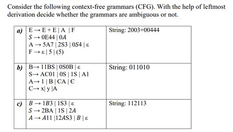 Solved Consider The Following Context Free Grammars Cfg
