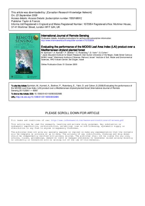 pdf evaluating the performance of the modis leaf area index lai