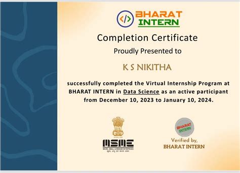 Nikitha K S On Linkedin Internship Professionaldevelopment Bharatintern