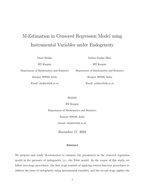 Pdf M Estimation In Censored Regression Model Using Instrumental