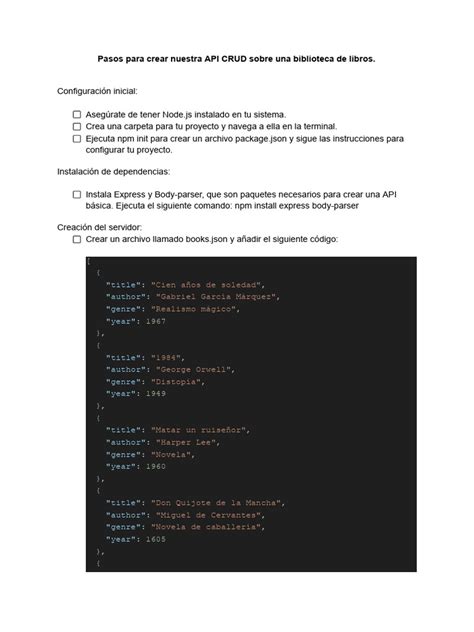 Pasos Para Crear Nuestra Api Crud Sobre Una Biblioteca De Libros Pdf