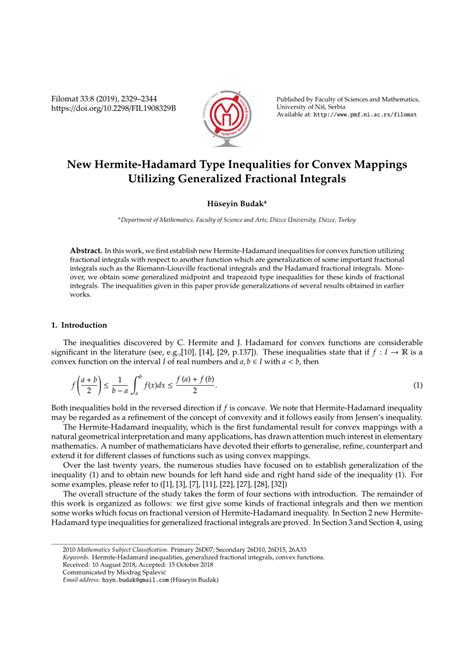 Pdf New Hermite Hadamard Type Inequalities For Convex Mappings Utilizing Generalized