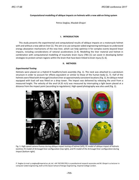 Pdf Computational Modelling Of Oblique Impacts On Helmets With A New
