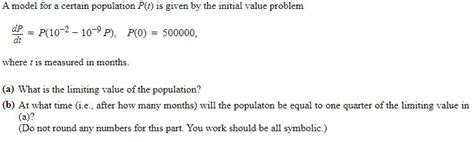 solved a model for a certain population p t is given by the
