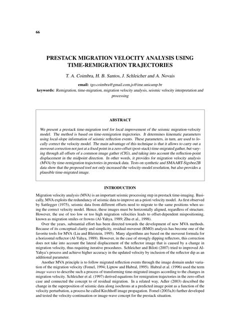 Pdf Prestack Migration Velocity Analysis Using Time Remigration Trajectories