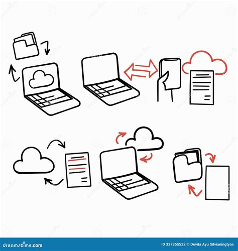 Hand Drawn Doodle Cloud File Folder Document Transfer Stock Vector