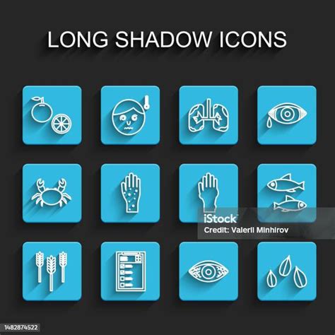 세트 라인 밀 임상 기록 오렌지 과일 붉은 눈 알레르기 결막염 참깨 건선 습진이 있는 손 생선 및 아이콘 벡터 귀 부분에 대한 스톡 벡터 아트 및 기타 이미지 Istock