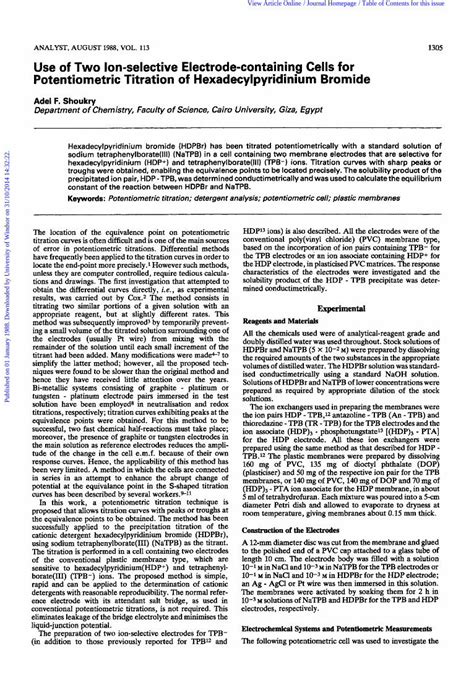 Pdf Use Of Two Ion Selective Electrode Containing Cells For