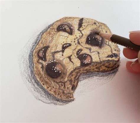 Hyper Realistic Drawing Of Chocolate Chip Cookie Original Colored