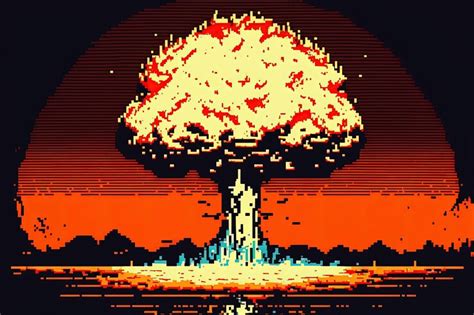 Premium AI Image | Pixel art atomic bomb explosion background in retro style for 8 bit game ...