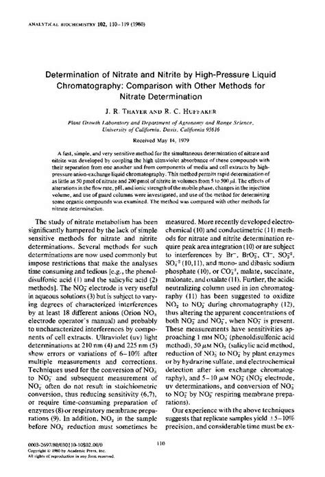 Pdf Determination Of Nitrate And Nitrite By High Pressure Liquid