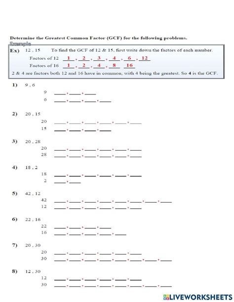 greatest common factor gcf worksheet live worksheets worksheets