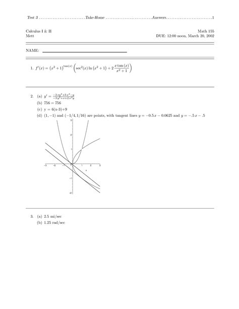 Solutions To Exam 3 Calculus And Analytic Geometry I Math 151 Docsity