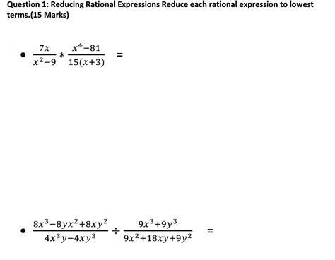 Solved Question 1 Reducing Rational Expressions Reduce Each