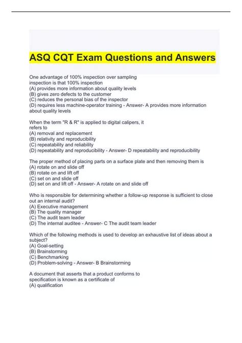 Asq Cqt Exam Questions And Answers 2024 Asq Cqt Stuvia Us