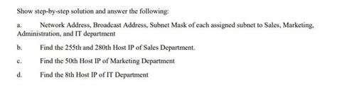 Solved Step 1 Subnet The Given Subnet And Assign The 1st
