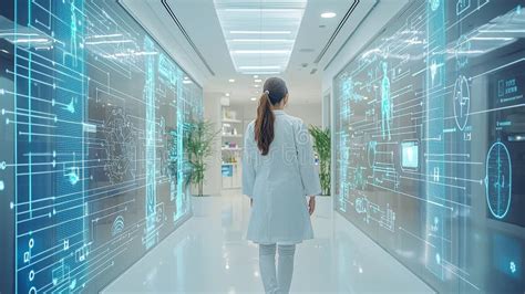 Female Scientist In A Modern High Tech Lab Stock Illustration