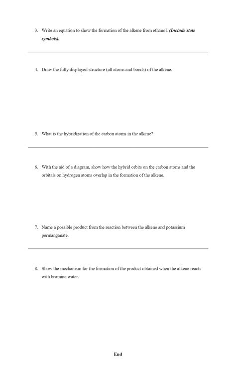 3 Write An Equation To Show The Formation Of The Alkene From Ethanol