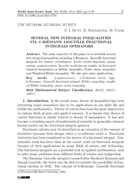 Pdf Several New Integral Inequalities Via 𝐾 Riemannliouville Fractional Integrals Operators