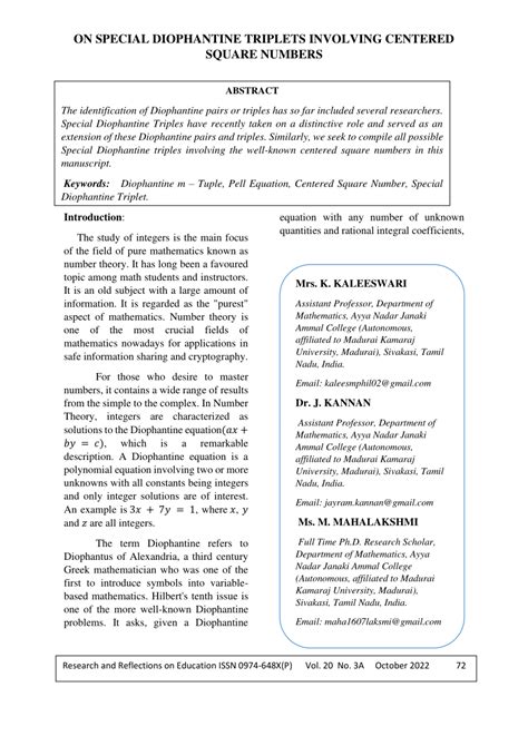 pdf on special diophantine triplets involving centered square numbers