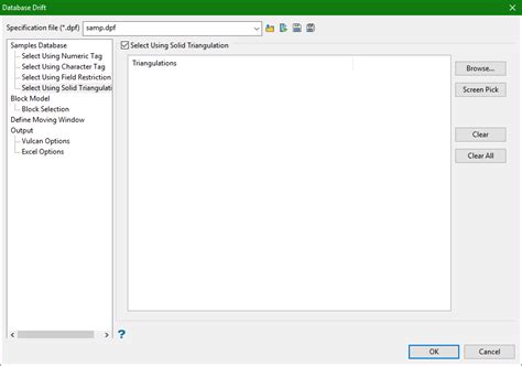 vulcan geology sampling database drift analyser samples database select using solid