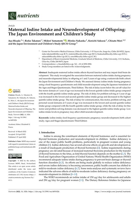 Pdf Maternal Iodine Intake And Neurodevelopment Of Offspring The