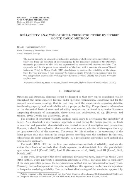 Pdf Reliability Analysis Of Shell Truss Structure By Hybrid Monte