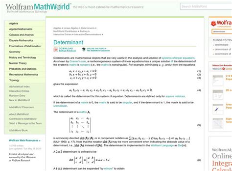 Wolfram Math World Determinant Handout For 9th 10th Grade Lesson