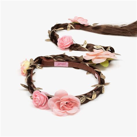 Souza Girls Brunette Braided Dress Up Hairband With Flowers