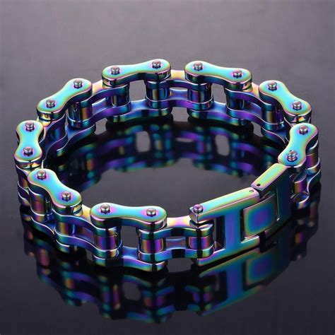 Cycolinks Mens Rainbow Bracelet 25 5cm Bike Chain Bracelet Cool