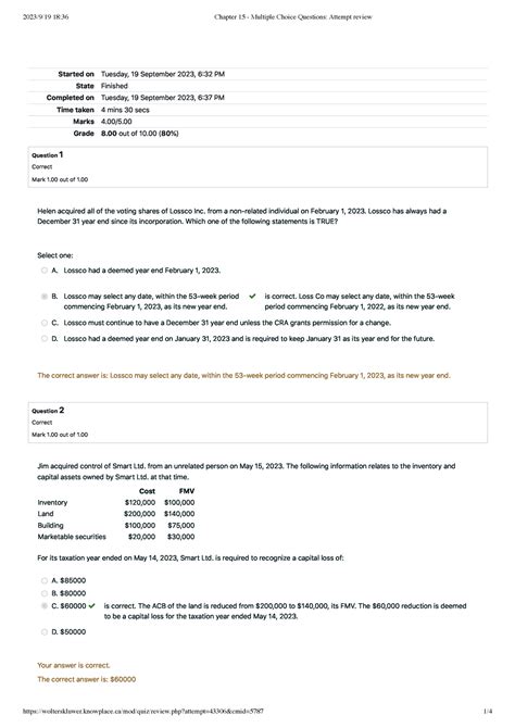 Chapter 15 Multiple Choice Questions Attempt Review Started On Tuesday 19 September 2023