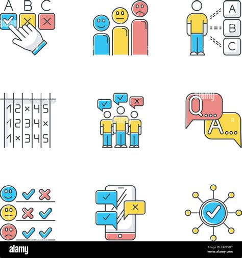 Survey Color Icons Set Choosing Checkbox Correct And Wrong Answer Satisfaction Level