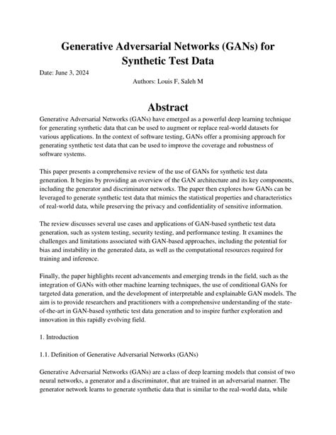 Pdf Generative Adversarial Networks Gans For Synthetic Test Data