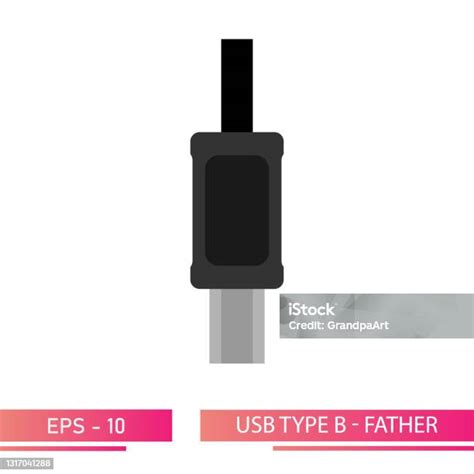 Usb 타입 B 플러그 이미지 아버지 흰색 배경에 플랫 벡터 그림입니다 0명에 대한 스톡 벡터 아트 및 기타 이미지 0명 Usb 메모리 Usb 케이블 Istock