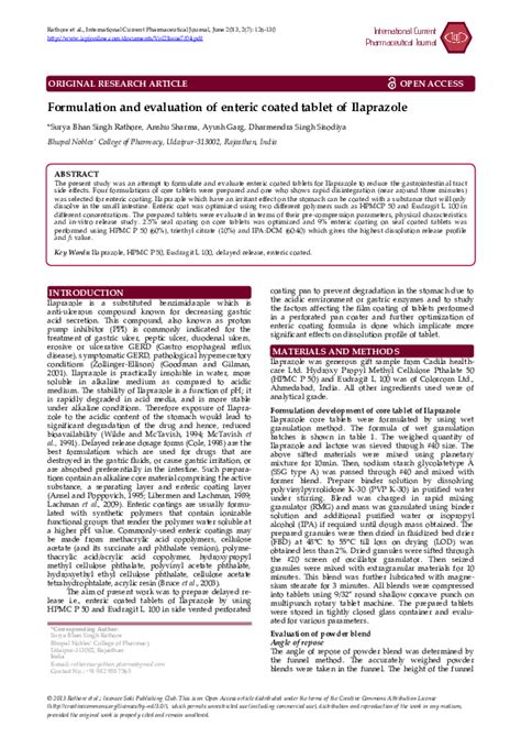Pdf Formulation And Evaluation Of Enteric Coated Tablet Of Ilaprazole