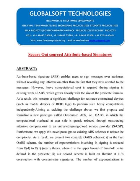 2014 Ieee Java Parallel Distributed Project Secure Outsourced Attribute Based Signatures Pdf