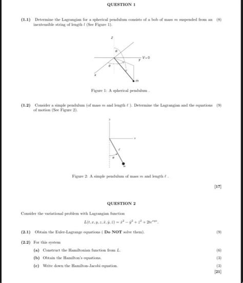 Solved 11 Determine The Lagrangian For A Spherical