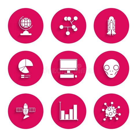 Set Computer Monitor With Keyboard And Mouse Pie Chart Infographic Bacteria Extraterrestrial